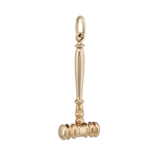 Vintage Gavel 14k Yellow Gold Judges Mallet Charm Pendant | Chairish