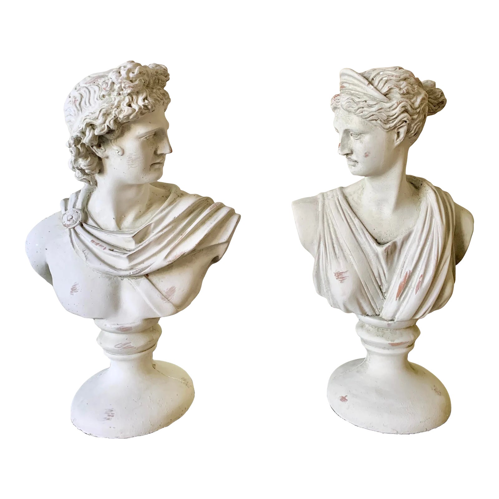 Classical Plaster Busts of Diana and Apollo Belvedere Sculptures, Pair ...