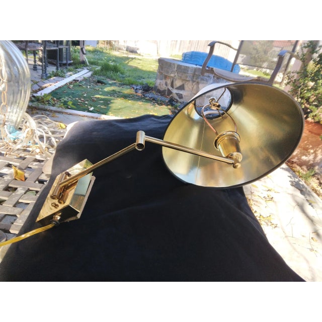 1980s Brass Swing Arm Lamp Wit Faux Black Snake Skin Shade | Chairish