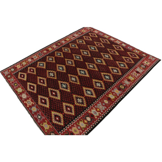 1920s Vintage Macedonian Kilim in Red, Black and Pink Tribal Geometric ...