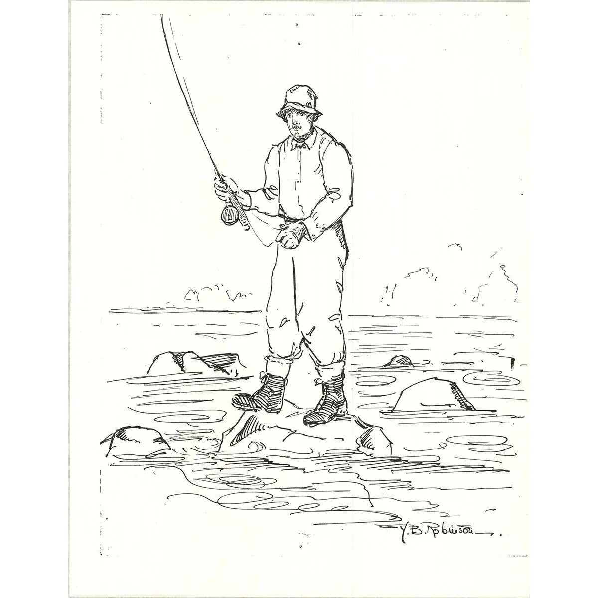 Late 20th Century Y.b.r Fisherman Lithograph | Chairish