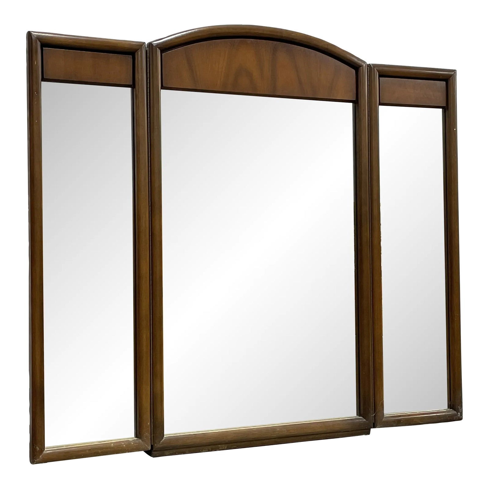 Large Mid Century Modern Walnut Three Panel Mirror, C. 1960's | Chairish