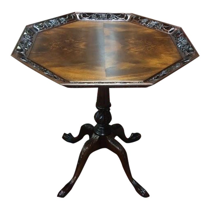 Antique Accent Table, Pierce Carved Pie Shaped Table, Pedestal Table ...