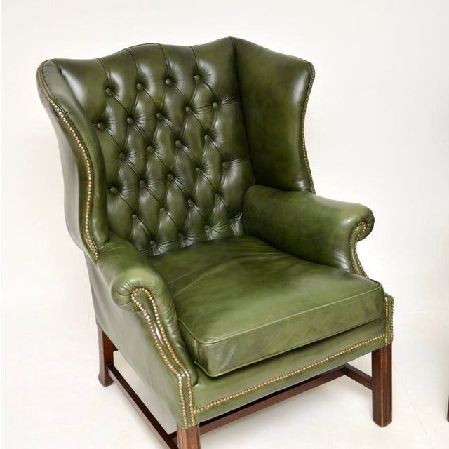 Antique Georgian Leather Wing Back Armchairs, 1960s, Set of 2 | Chairish