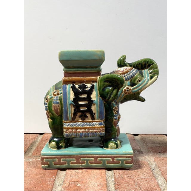 Vintage Chinoiserie Green Table Top Ceramic Elephant Plant Stand ...