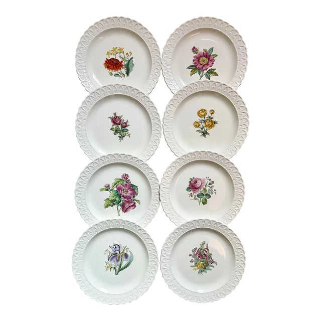 Vintage Spode Hand-Painted Floral Creamware Set of 8 | Chairish