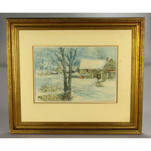 Vintage Stanley Dudek Framed American Watercolor Painting of a Winter ...
