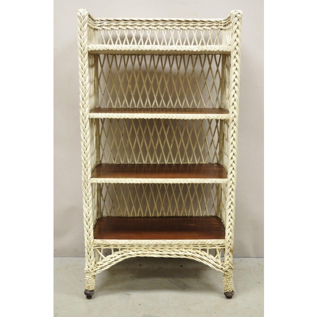 Early 1900s Antique American Victorian White Wicker 5 Shelf Bookcase ...
