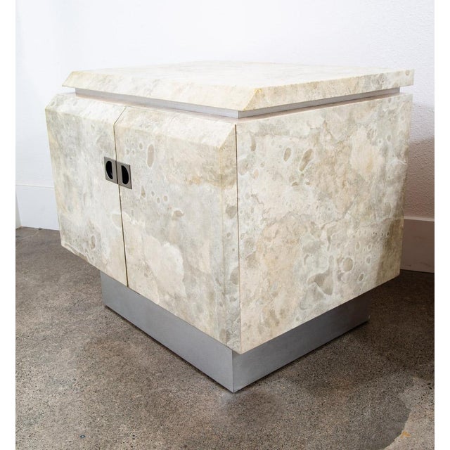 Mid Century Post Modern Nightstand Custom Stone Marble Metal 1980, Pair ...