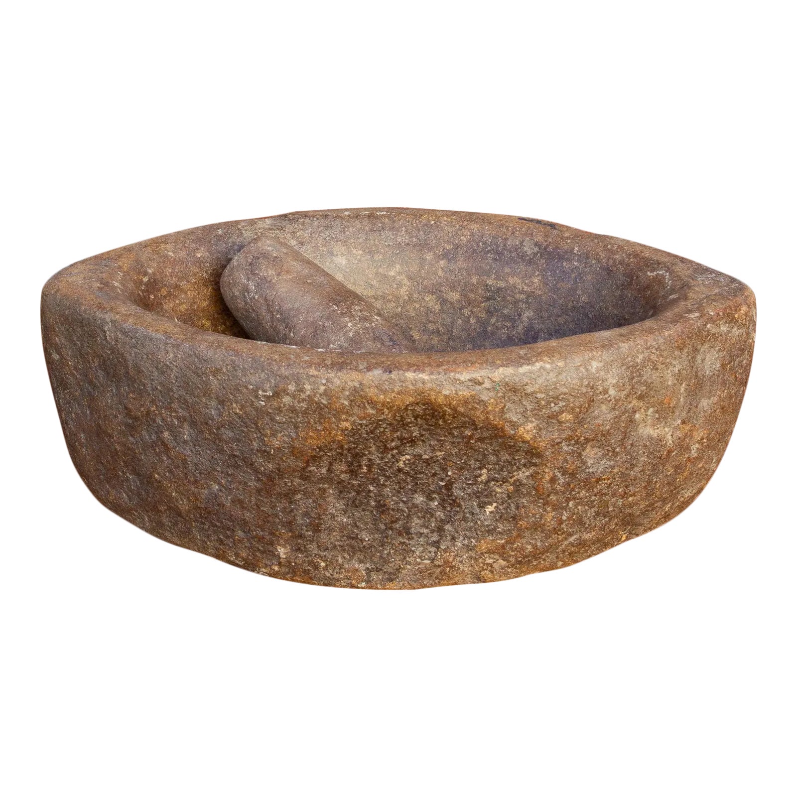 Aged Carved Stone Kharal Mortar | Chairish