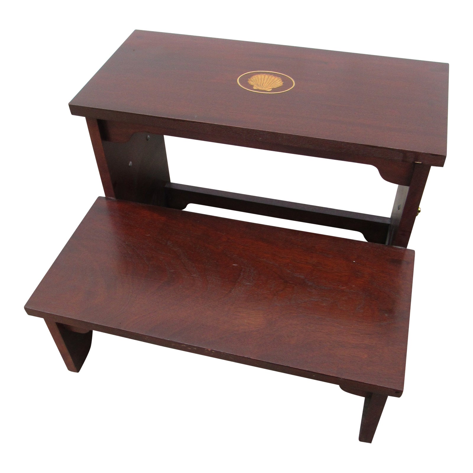 1980s Mahogany Bed Steps Stool with Shell Design | Chairish