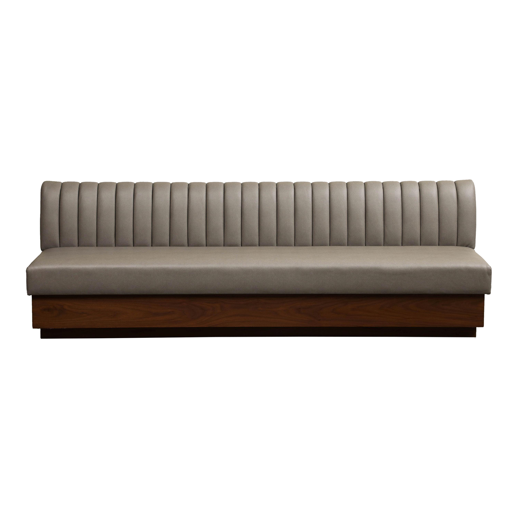 Leather Barrel Tufted Banquette on Walnut Base by Room