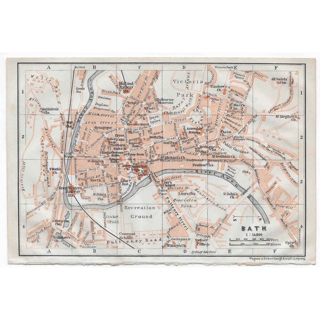 1910 Antique Map of the City of Bath England | Chairish