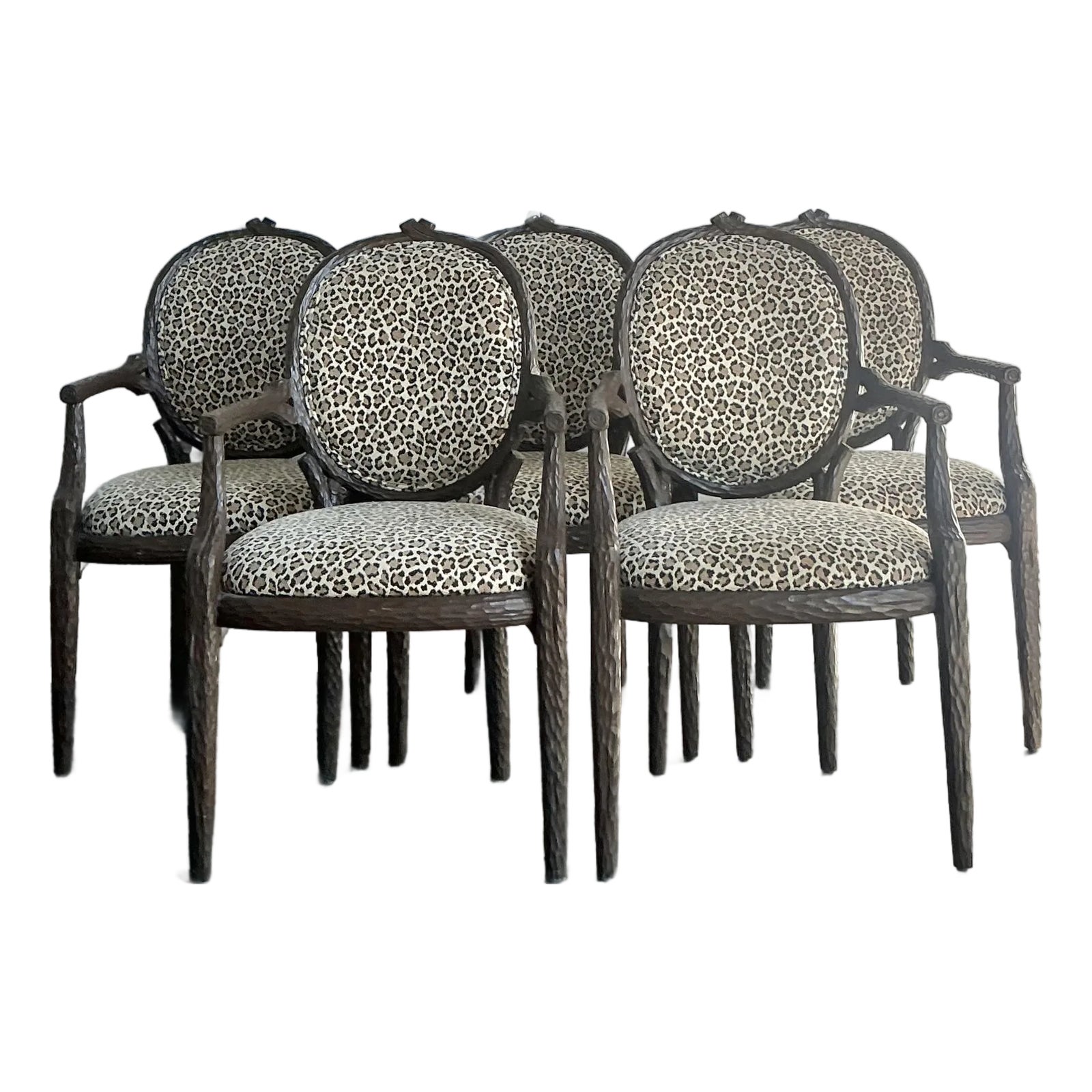Vintage Boho Faux Bois Leopard Dining Chairs - Set of 5 | Chairish
