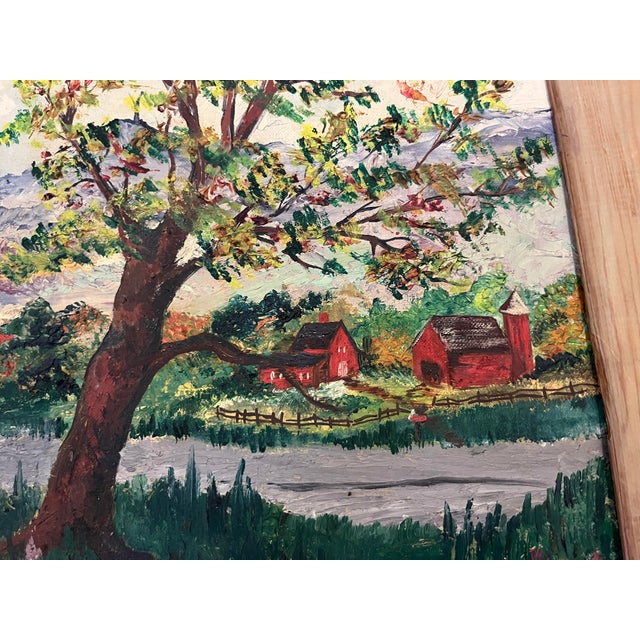Vintage 1953 Acrylic Painting by Daly of a Fruit Tree With Farmhouse ...