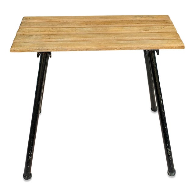 1970s Vintage Brutalist Iron and Wood Slats Stool | Chairish