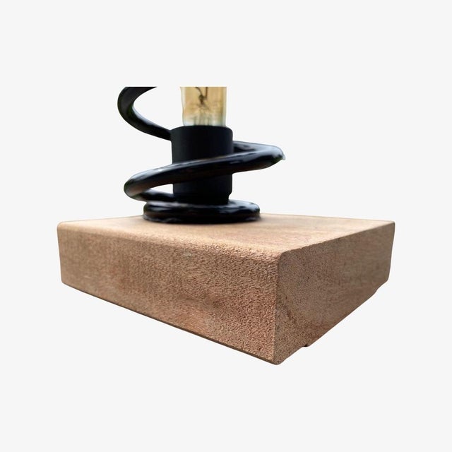 Vintage Spring Lamp in Black Metal with Wooden Base, 2000s | Chairish