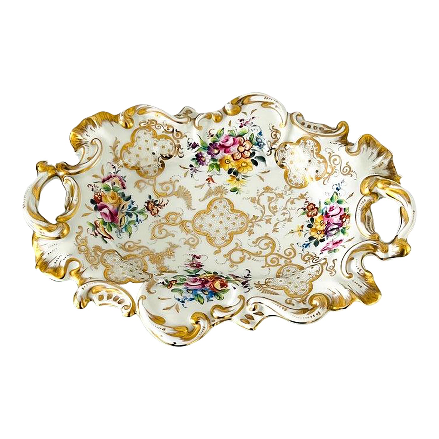 Le Tallec Hand Painted Gold and Floral Rococo Porcelain Platter or Tray ...