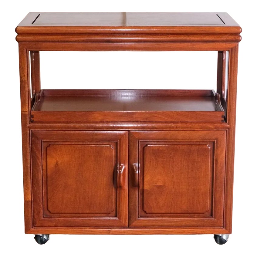 Versatile Hardwood Chinese Buffet with Tray & Wheels | Chairish