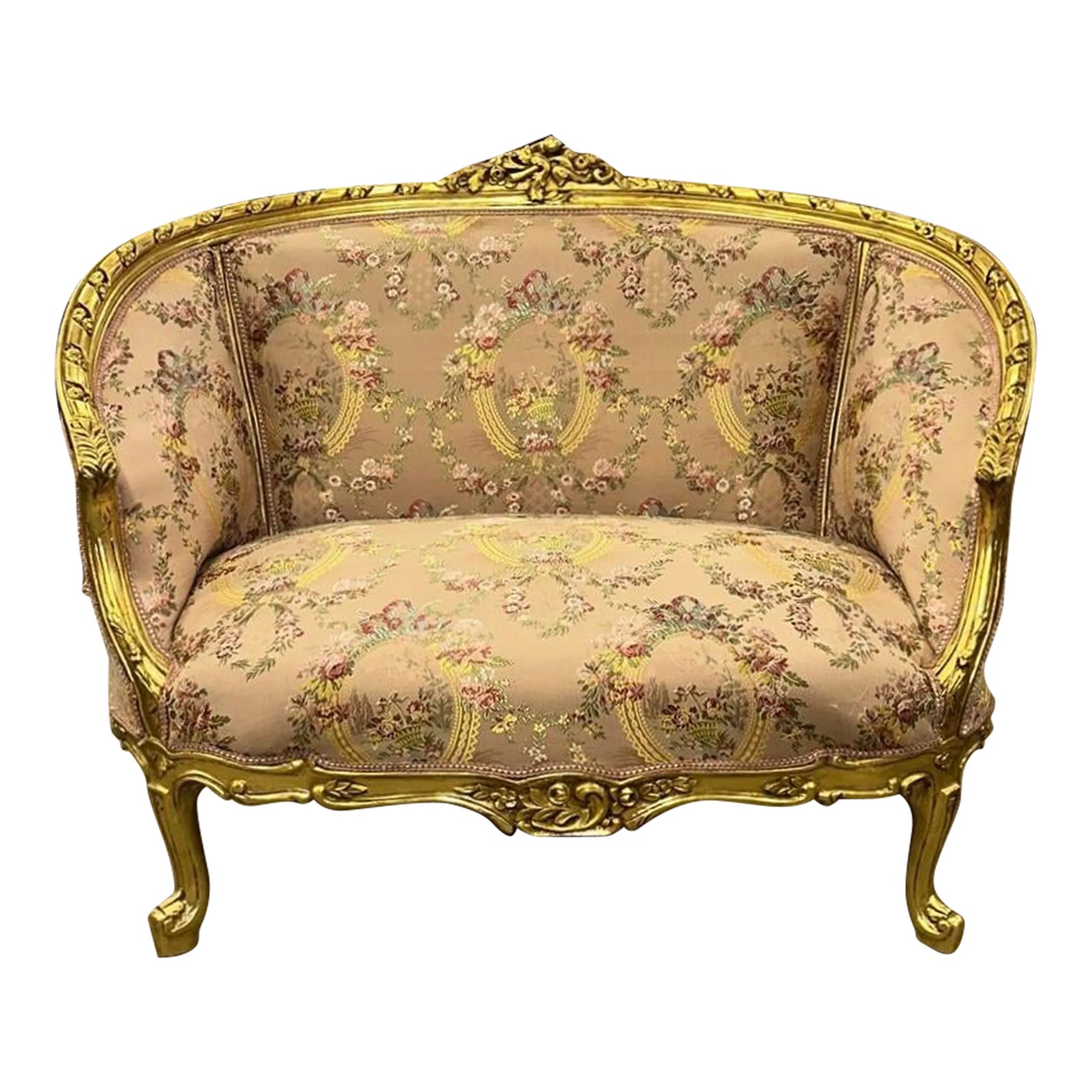 French Rococo Style Pink Sofa With Gold Details | Chairish