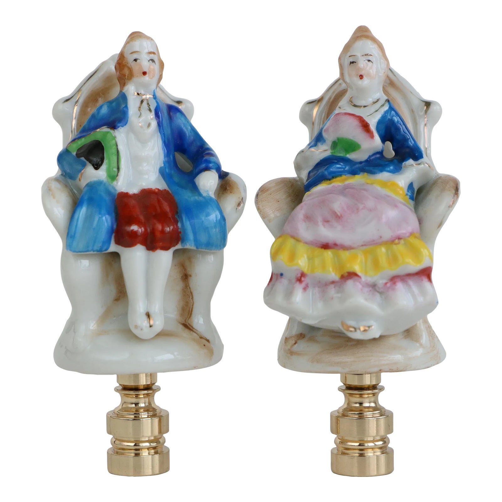 Figural Porcelain Seated Couple Lamp Finials - a Pair | Chairish