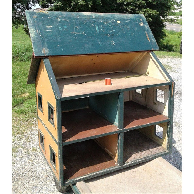 1930s Large Primitive Folk Art Wooden Doll House With Lift Up Roof ...