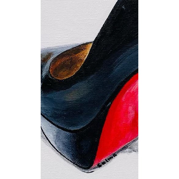 Red Sole Shoe Realist Still Life Painting | Chairish