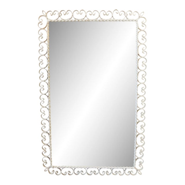 Antique White Wrought Iron Scroll & Twist Hanging Wall Mirror | Chairish