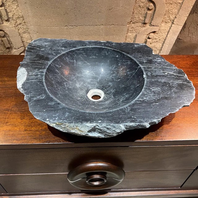 Carved Black Marble Natural Stone Sink Basin | Chairish