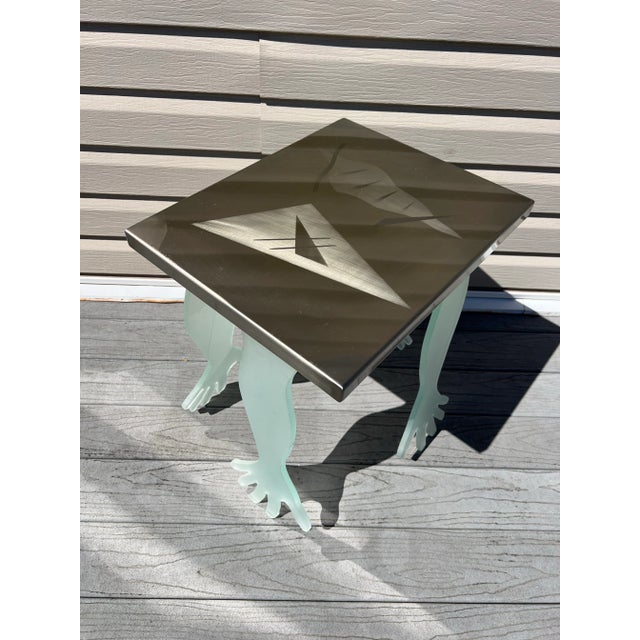 1980 Frosted Glass Hands Table | Chairish