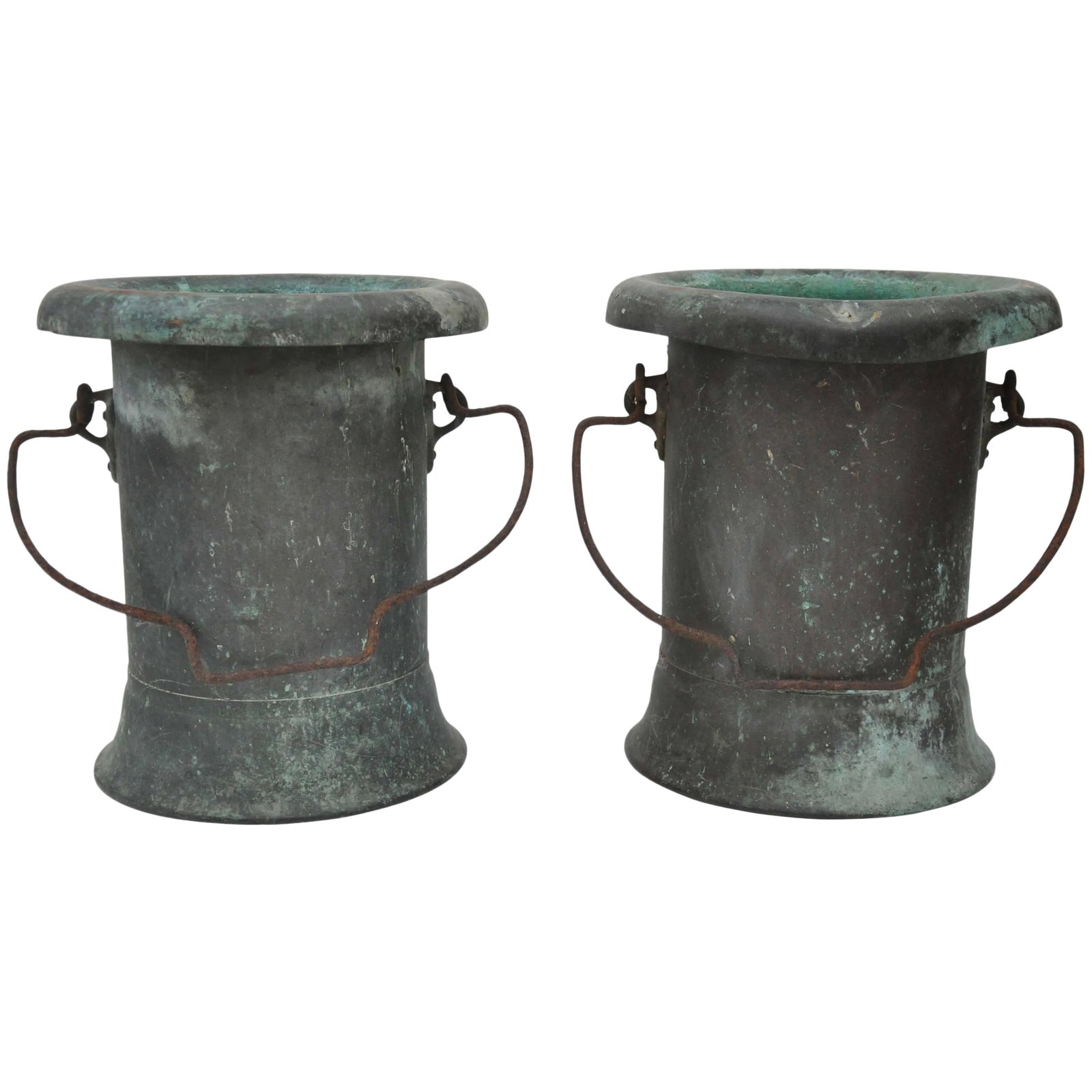 19th Century Pair of "Vert De Gris" Vessels | Chairish