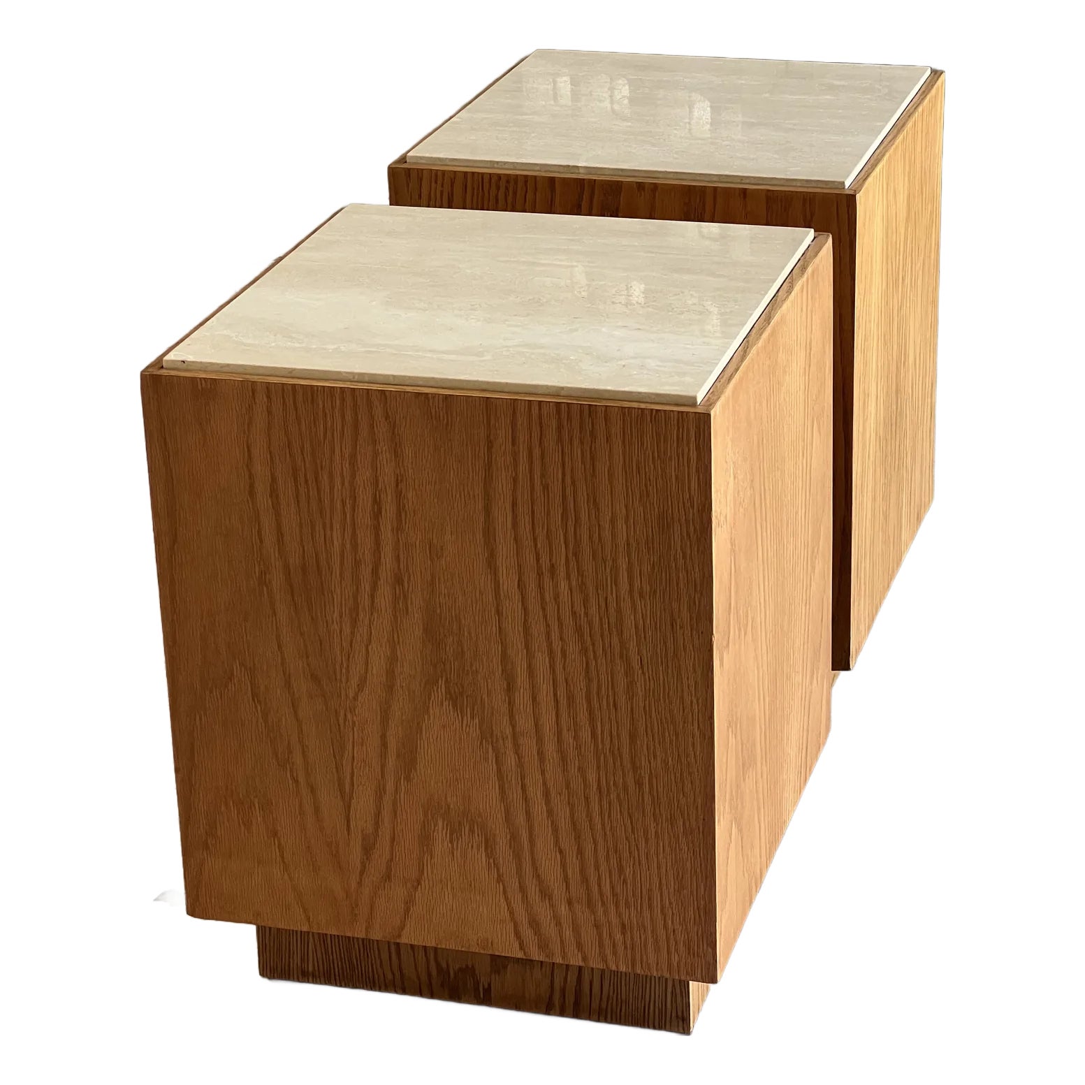 Vintage Wood and Stone Cube Nightstands by John Keal for Brown Saltman ...