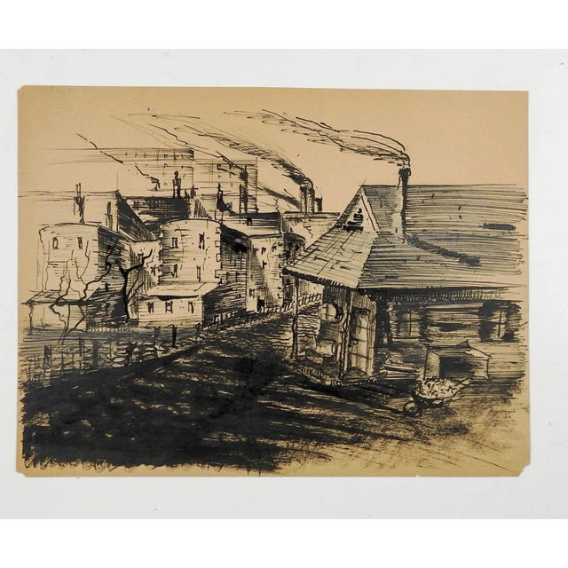 Wpa Style Industrial Cityscape Drawing Circa 1940's | Chairish