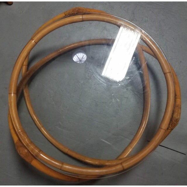 1950s Restored Rattan Gyroscope Shaped Glass Coffee Table | Chairish