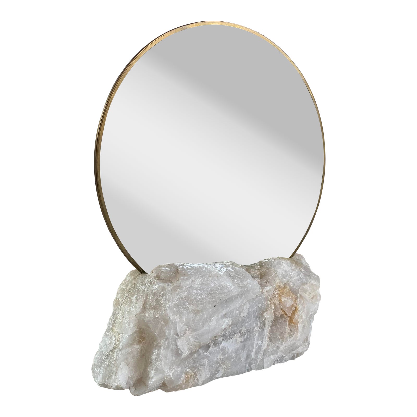 Sculptural Artisan Carved Stone Round Mirror | Chairish