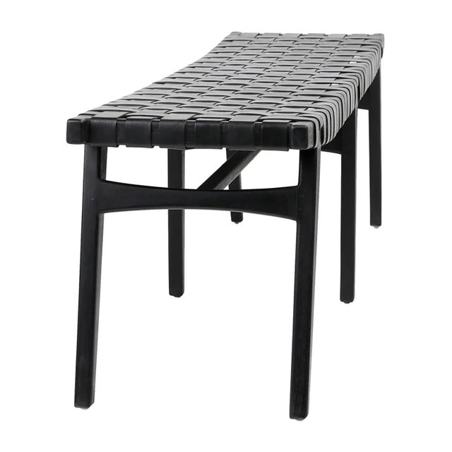 Black Leather Strap Bench | Chairish