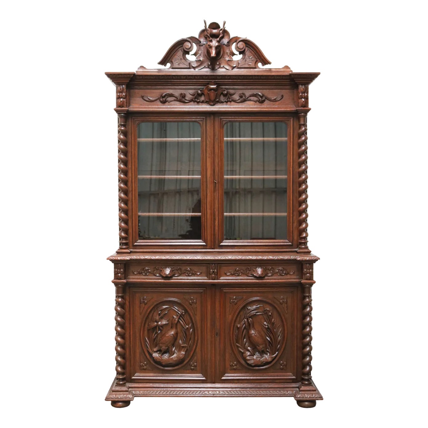 Renaissance Revival French Hunt Cabinet with Barley Twist, 1870s | Chairish