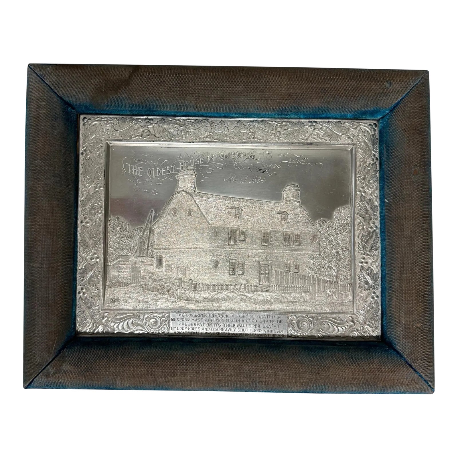 Engraved Victorian Silver Plate Plaque of the Oldest House Built 1634 ...