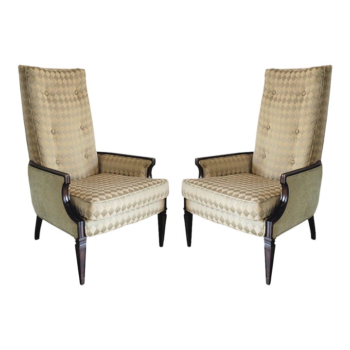 Hollywood Regency High Back Upholstered Fireside Armchairs, a Pair ...