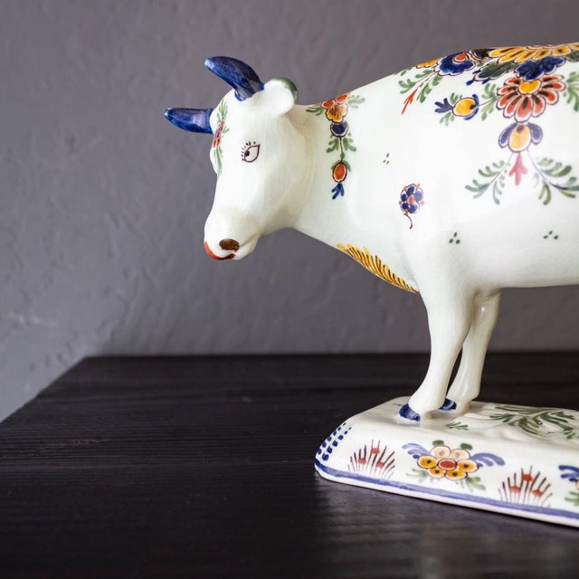 Dutch Cow Polychrome Porcelain Figurine | 19th Century Delftware | Chairish