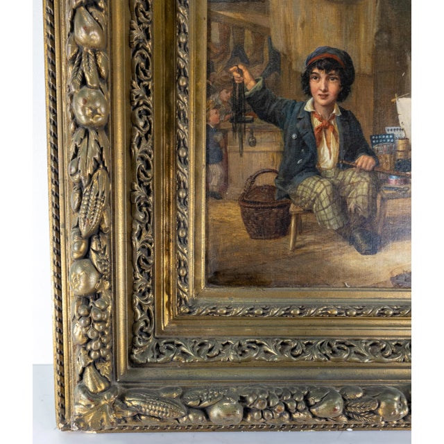 19th Century Fine German Oil Painting of a Young Street Merchant Signed ...