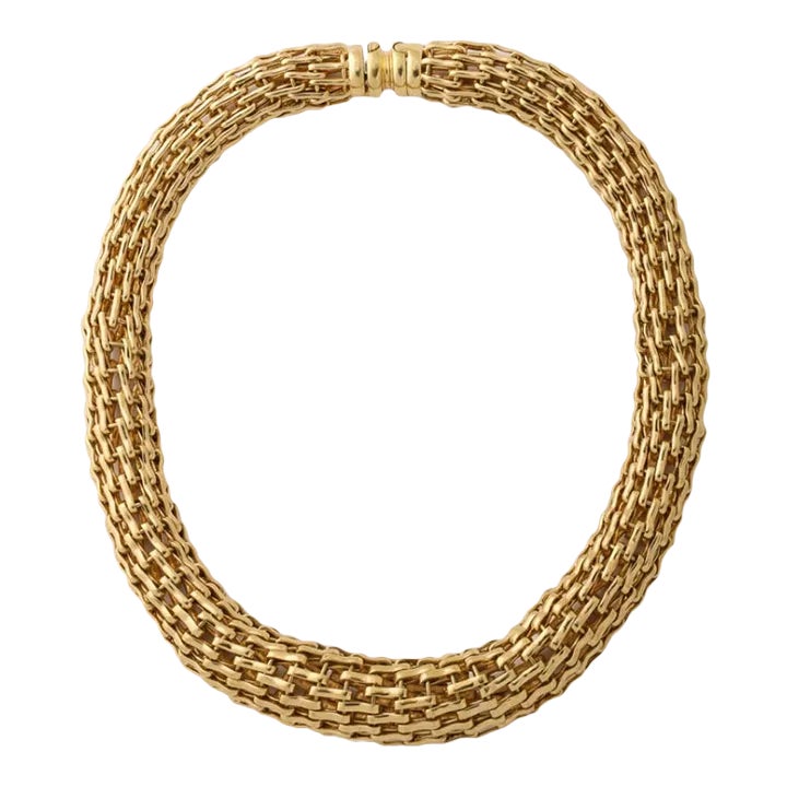 Solid 18 Kt. Gold Mesh Link Choker Continental | Chairish