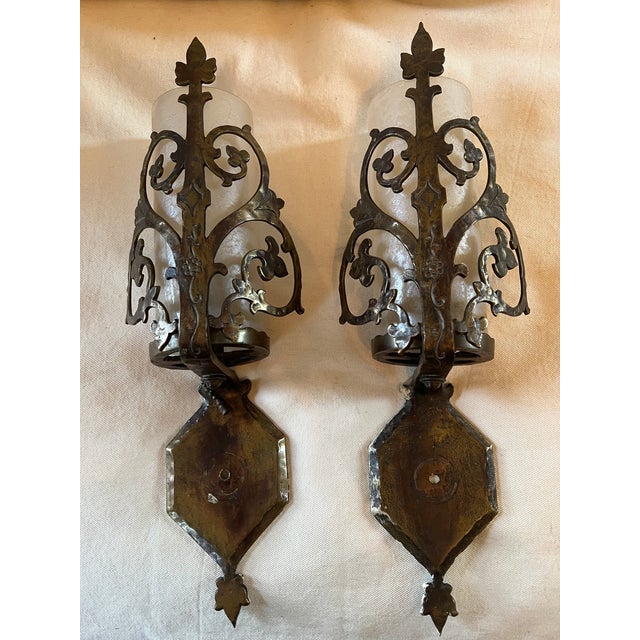 Pair of 1920s Mediterranean Revival Hammered Brass Wall Sconces Lights ...