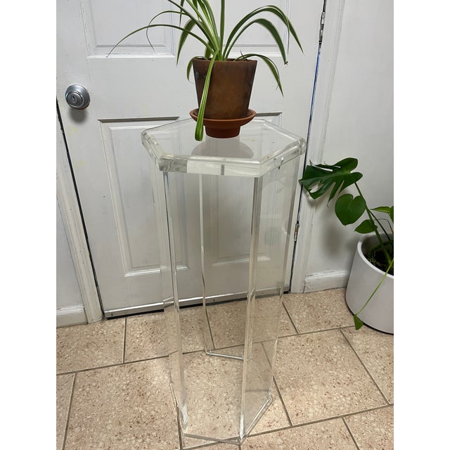 Vintage Clear Lucite Pedestal Stand Hexagon Shaped | Chairish