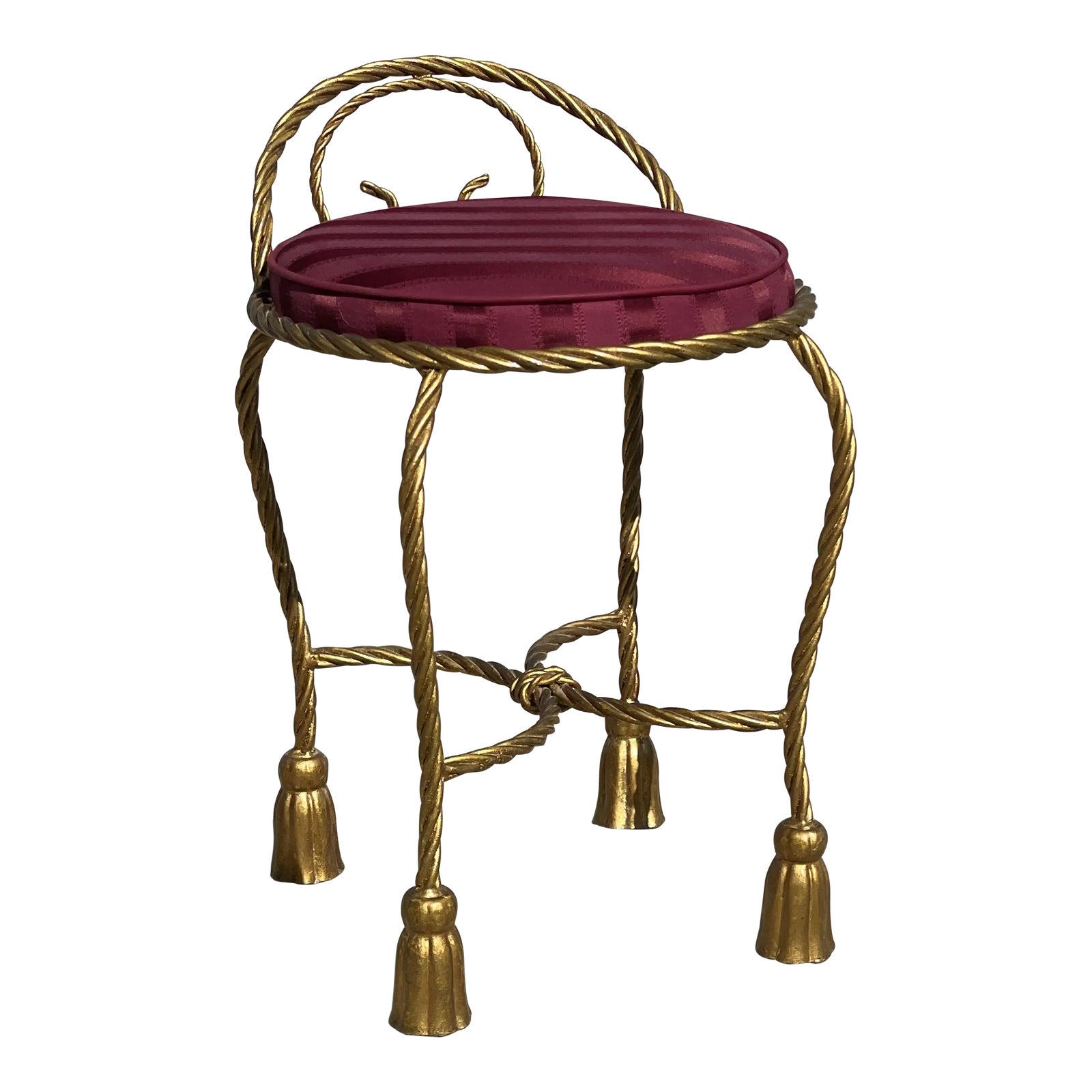 Vintage Italian Gilt Rope and Tassel Boudoir Stool | Chairish