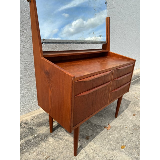 Scandinavian Teak Vanity Dressing Table With Swivel Mirror, 1960s MCM ...