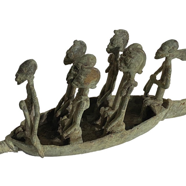 Large Dogon Bronze Pirogue Crocodile Boat W/ Figures , Mali 15.5" W ...