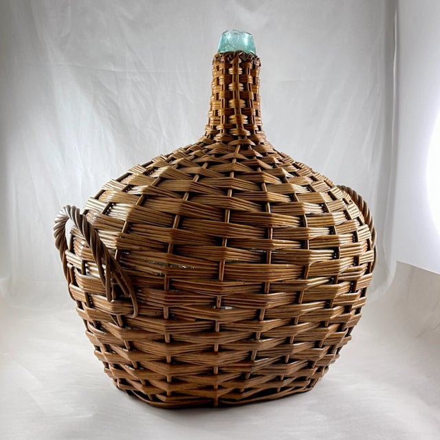 Large French Oval Wicker Clad Blown Aqua Glass Carboy or Demijohn ...