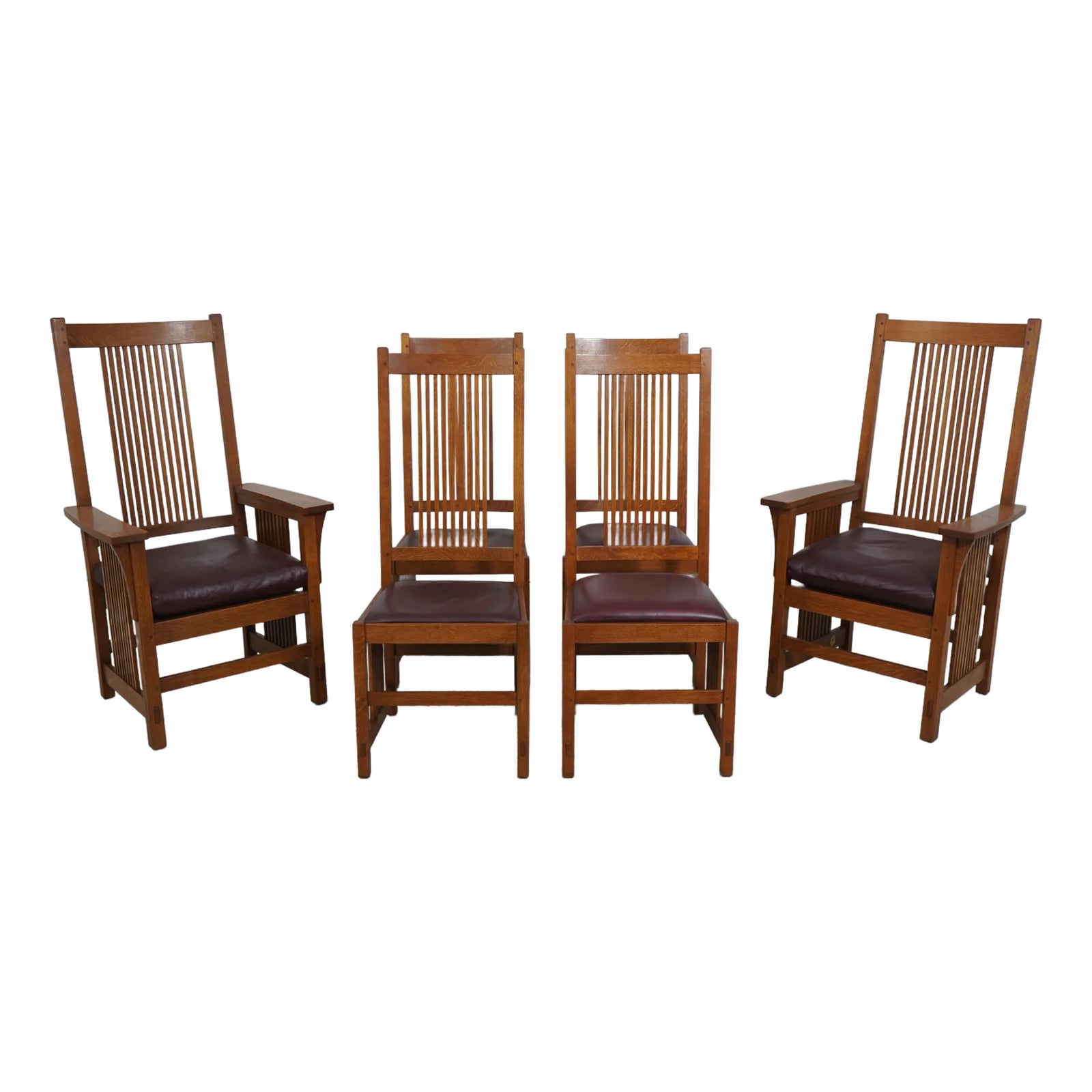 Set of 6 Stickley Oak Mission Style Chairs | Chairish
