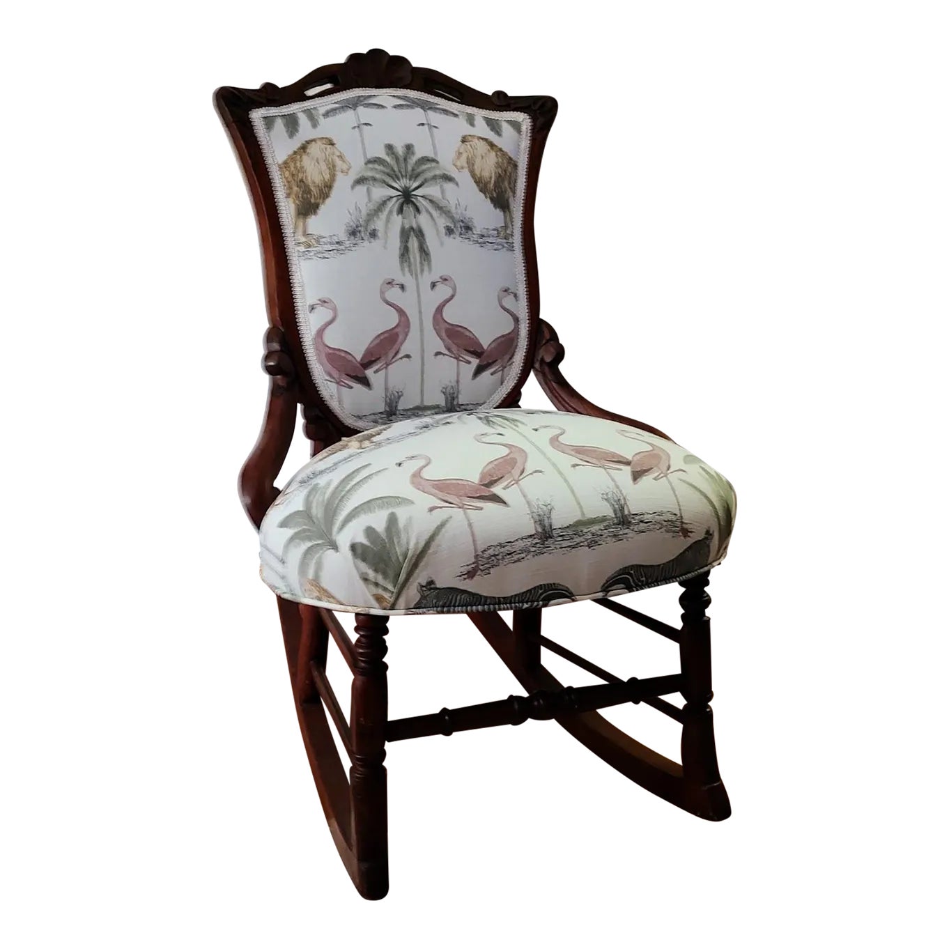 Early 20th Century Antique Petite Rocking Chair Reupholstered in a ...